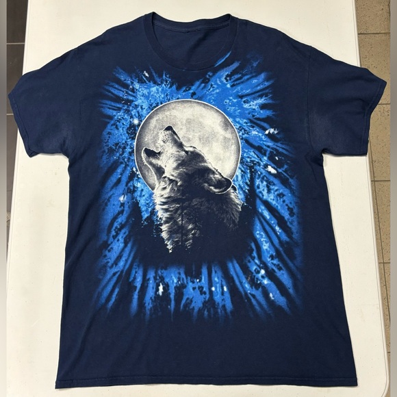 Shirts | Wolf Howling At The Moon Graphic Navy Blue Tshirt Size Xl ...